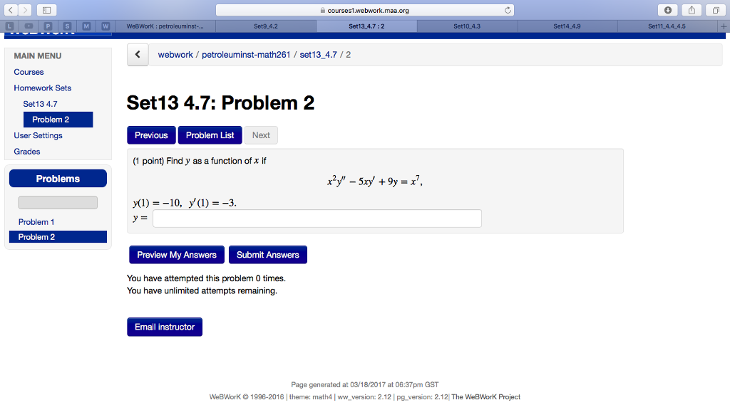 Solved Find y as a function of x if You have attempted this | Chegg.com
