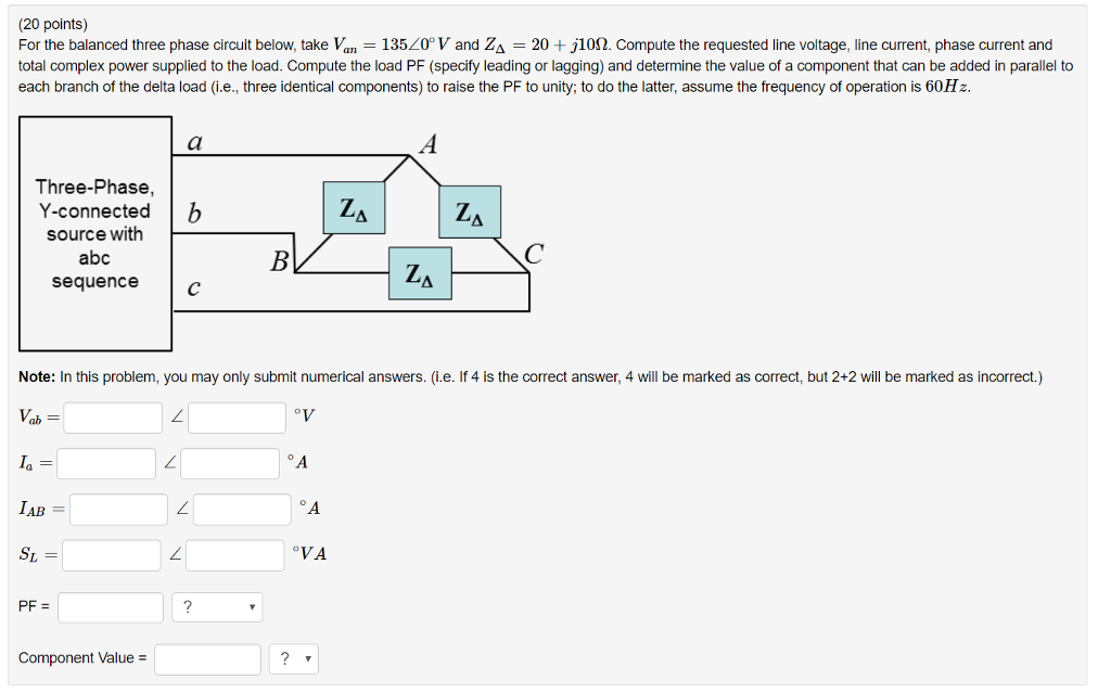 Solved For the balanced three phase circuit below, take | Chegg.com