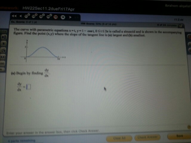 Solved The curve with parametric equations x = t, y = 1 - | Chegg.com
