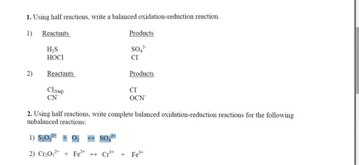 Solved Using half reactions, write a balanced | Chegg.com