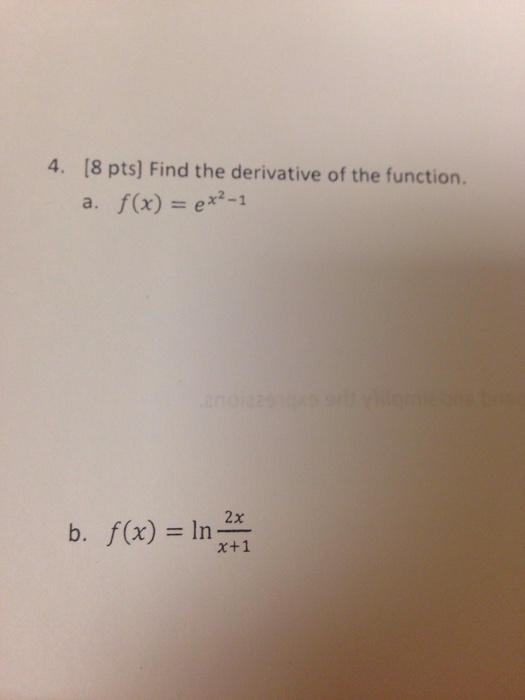 Solved Find the derivative of the function. f(x) = e^x^2 - 1 | Chegg.com