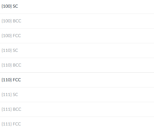 Solved 100) SC 100) BCC 100] FCC 110] SC 110) BCC [110) FCC | Chegg.com