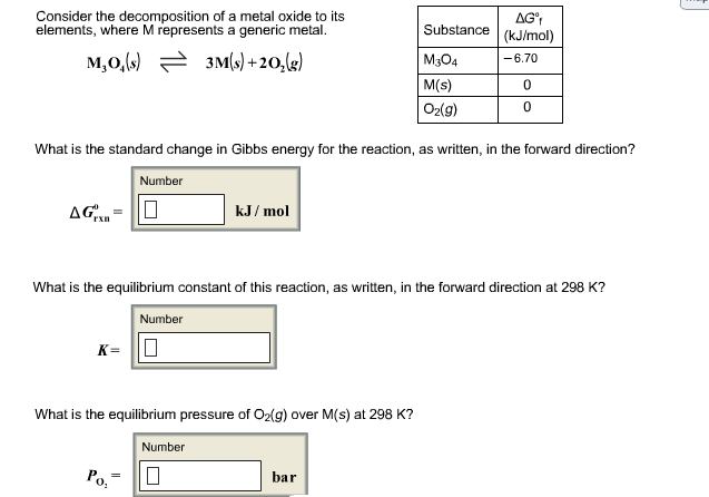 Solved Consider the decomposition of a metal oxide to its | Chegg.com