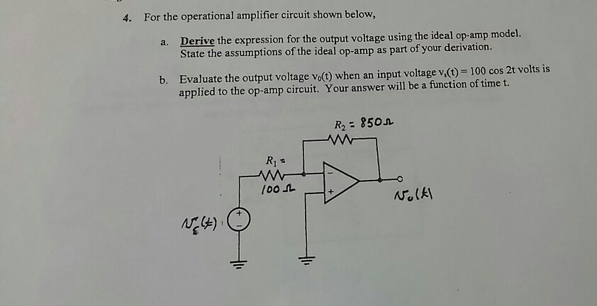 Solved For the operational amplifier circuit shown below, | Chegg.com