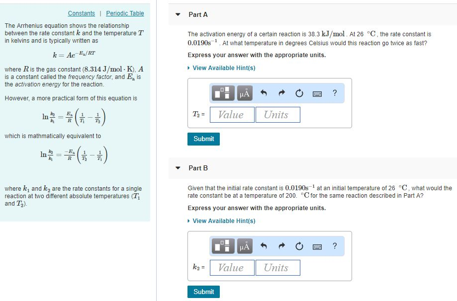 Solved Part A The activation energy of a certain reaction | Chegg.com