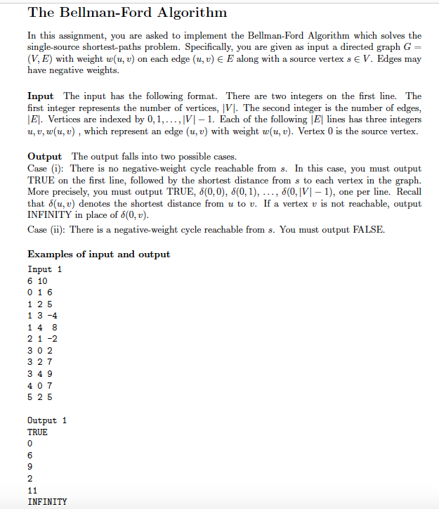 Solved The Bellman Ford Algorithm In This Assignment You