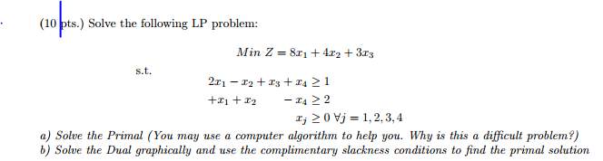 Solved Solve the following LP problem: Min Z = 8x_1 + 4x_2 | Chegg.com