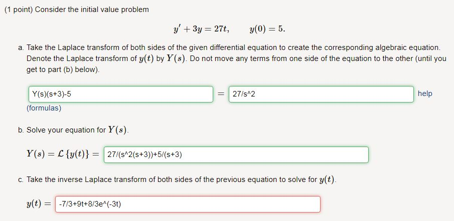 Solved (1 point) Consider the initial value problem y' + 3y | Chegg.com