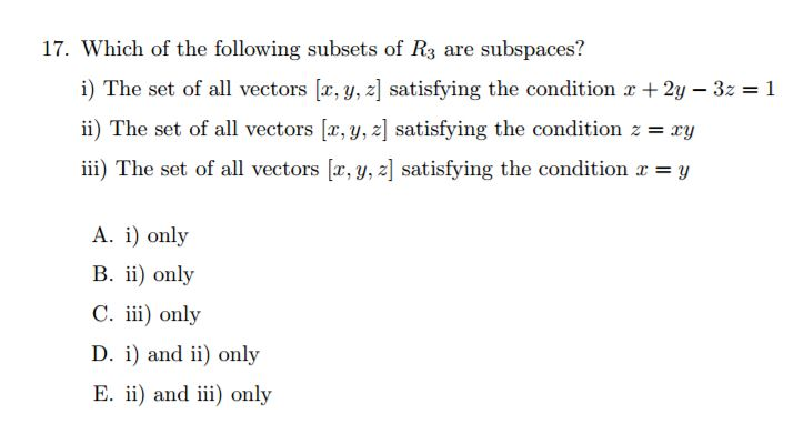Solved Which of the following subsets of R_3 are subspaces? | Chegg.com