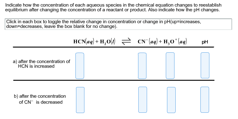 Solved Indicate how the concentration of each aqueous | Chegg.com