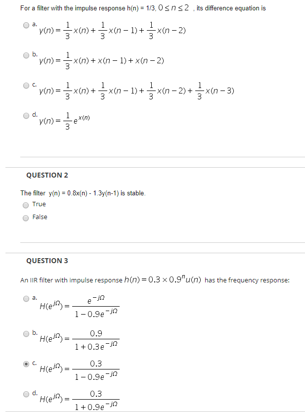 Solved For a filter with the impulse response h(n) = 1/3, 0 | Chegg.com
