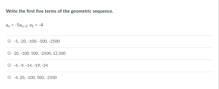 Solved Write the first five terms of the geometric sequence. | Chegg.com