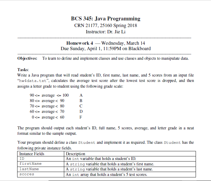 Solved BCS 345: Java Programming CRN 21177, 25160 Spring | Chegg.com