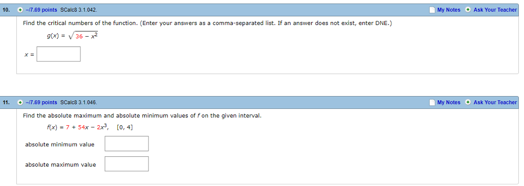 Solved 1-) Find the critical numbers of the function. (Enter | Chegg.com