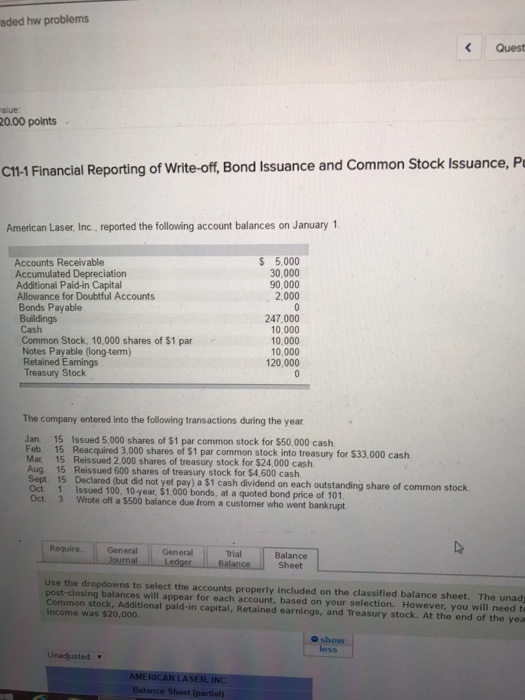 Solved aded hw problems 20.00 points c11-1 Financial | Chegg.com