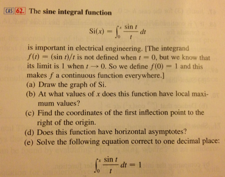 Solved The sine integral function Si(x) = sin t/t dt is | Chegg.com