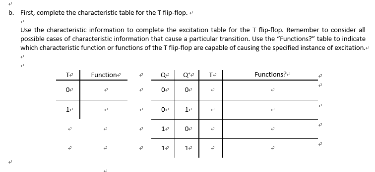 Solved b. First, complete the characteristic table for the T | Chegg.com