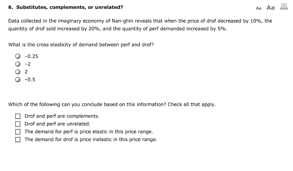 Solved 6. Substitutes, complements, or unrelated? Data | Chegg.com