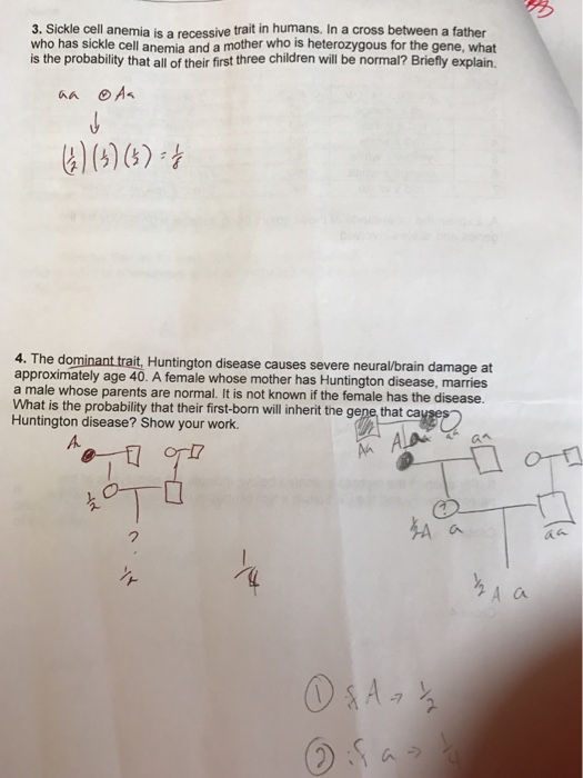 Solved Sickle cell anemia is a recessive trait in humans. In | Chegg.com