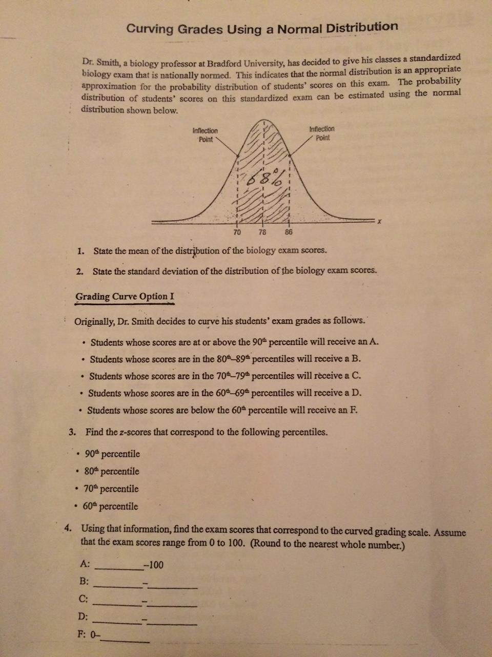 Curving Grades Using a Normal Distribution Dr. | Chegg.com