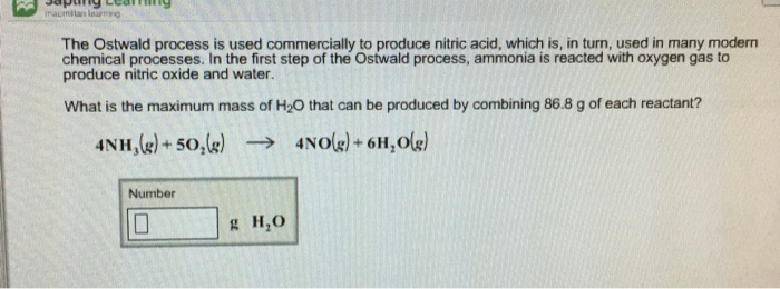 Solved The Ostwald process is used commercially to produce | Chegg.com