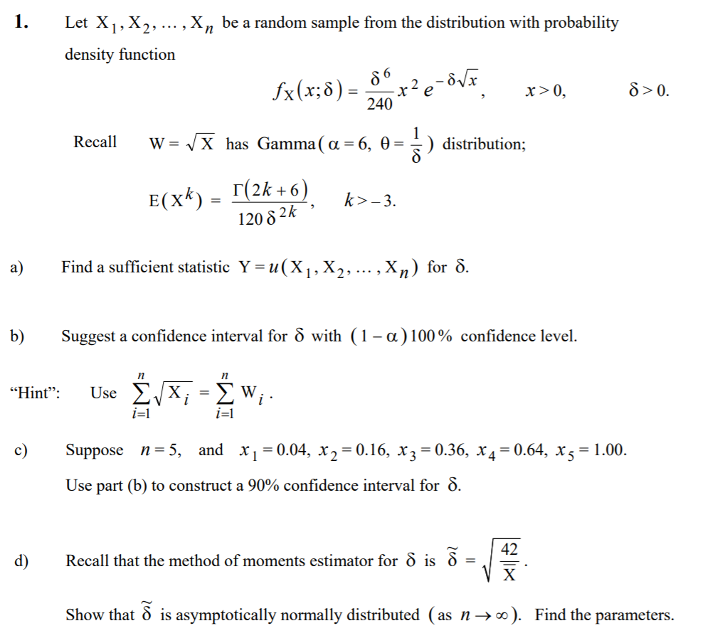 1. Let XI, X2, density function , Xn be a random | Chegg.com