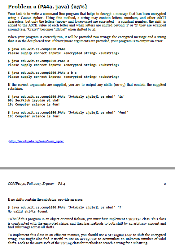 Solved Problem a (PA4a.java) {25%) Your task is to write a | Chegg.com