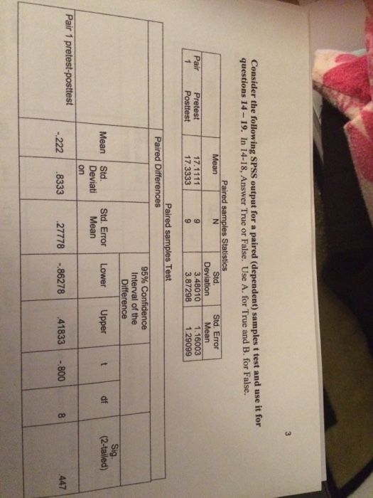 Solved 3 Consider the following SPSS output for a paired | Chegg.com