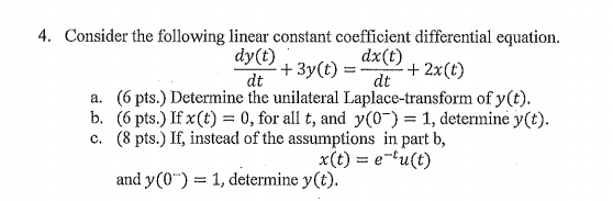 Solved Consider the following linear constant coefficient | Chegg.com