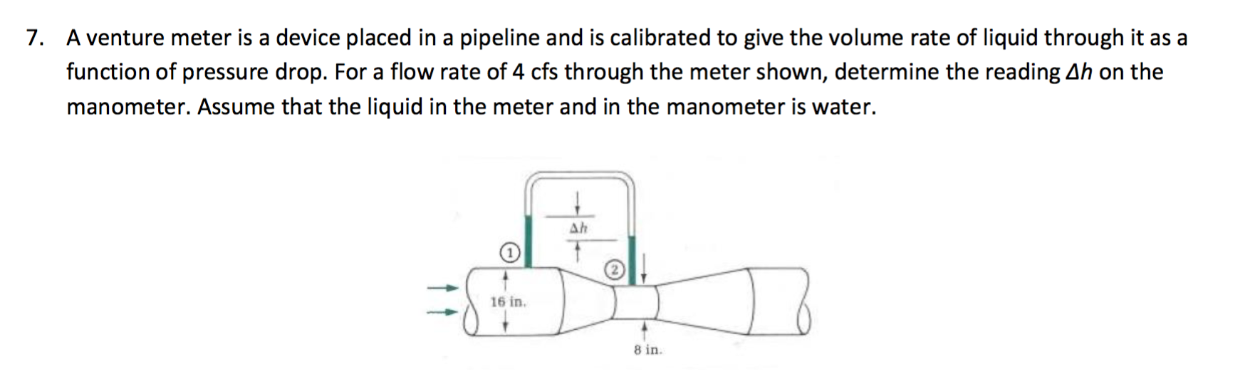 Solved A venture meter is a device placed in a pipeline and | Chegg.com
