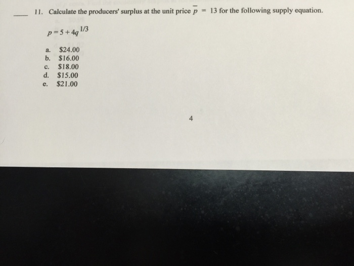 Solved Calculate the producers' surplus at the unit price p | Chegg.com