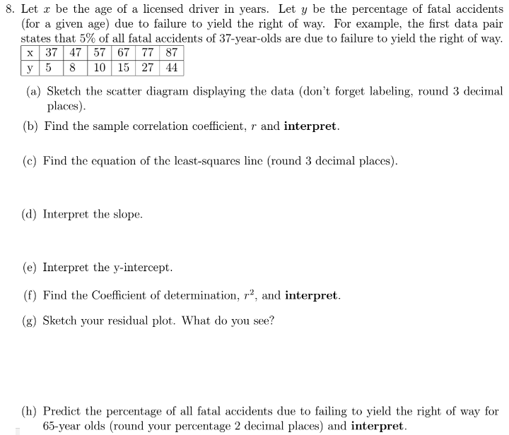 Solved Let x be the age of a licensed driver in years. Let y | Chegg.com