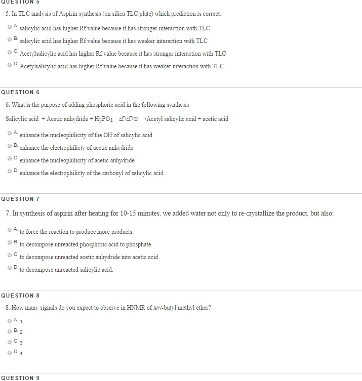 Solved In TLC analysis of Aspirin synthesis (on silica TLC | Chegg.com