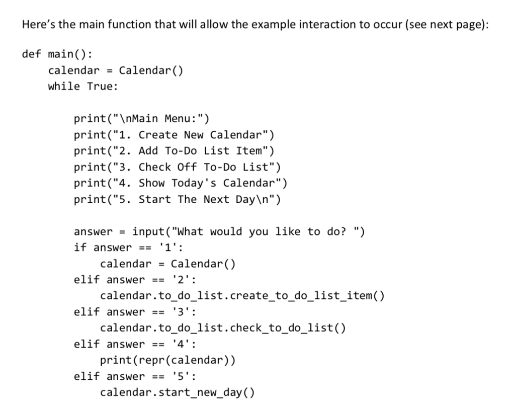 Create an object, Calendar, that models the | Chegg.com