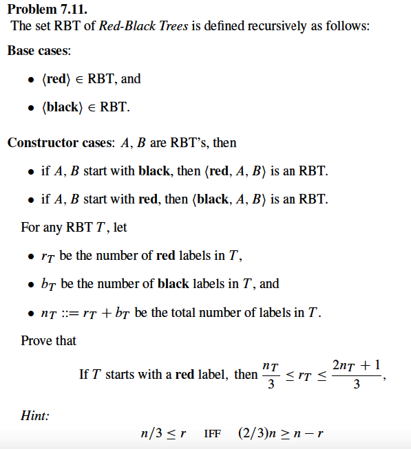 Solved The set RBT of Red-Black Trees is defined recursively | Chegg.com
