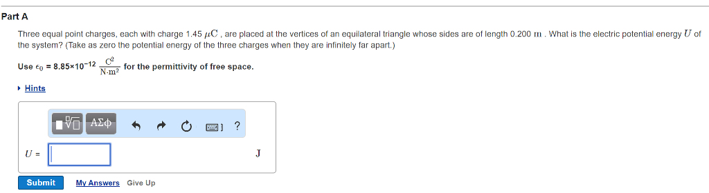 Solved Part A Three equal point charges, each with charge | Chegg.com