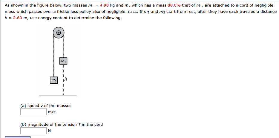 Solved As shown in the figure below, two masses m1 4.90 kg | Chegg.com