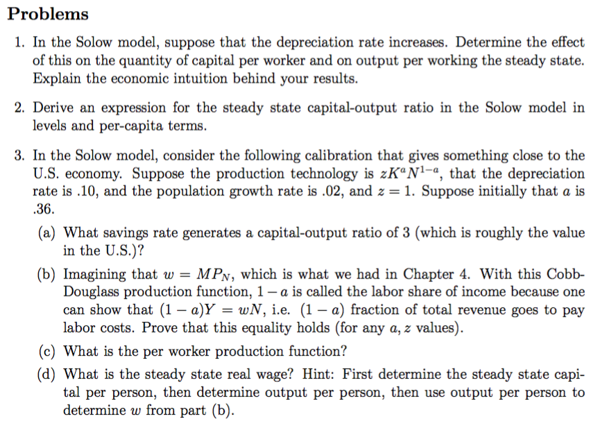 Solved Problems 1. In the Solow model, suppose that the | Chegg.com