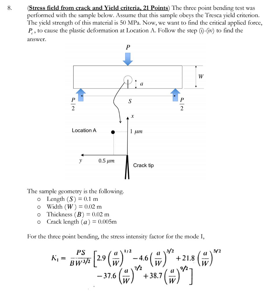 Solved 8. (Stress field from crack and Yield criteria. 21 | Chegg.com
