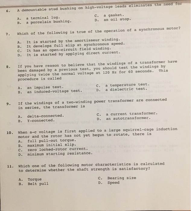 Solved A demountable stud bushing on high-voltage leads | Chegg.com