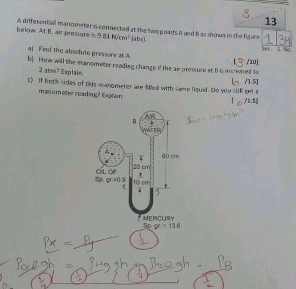 Solved 8 13 A differential manometer is connected at the two | Chegg.com