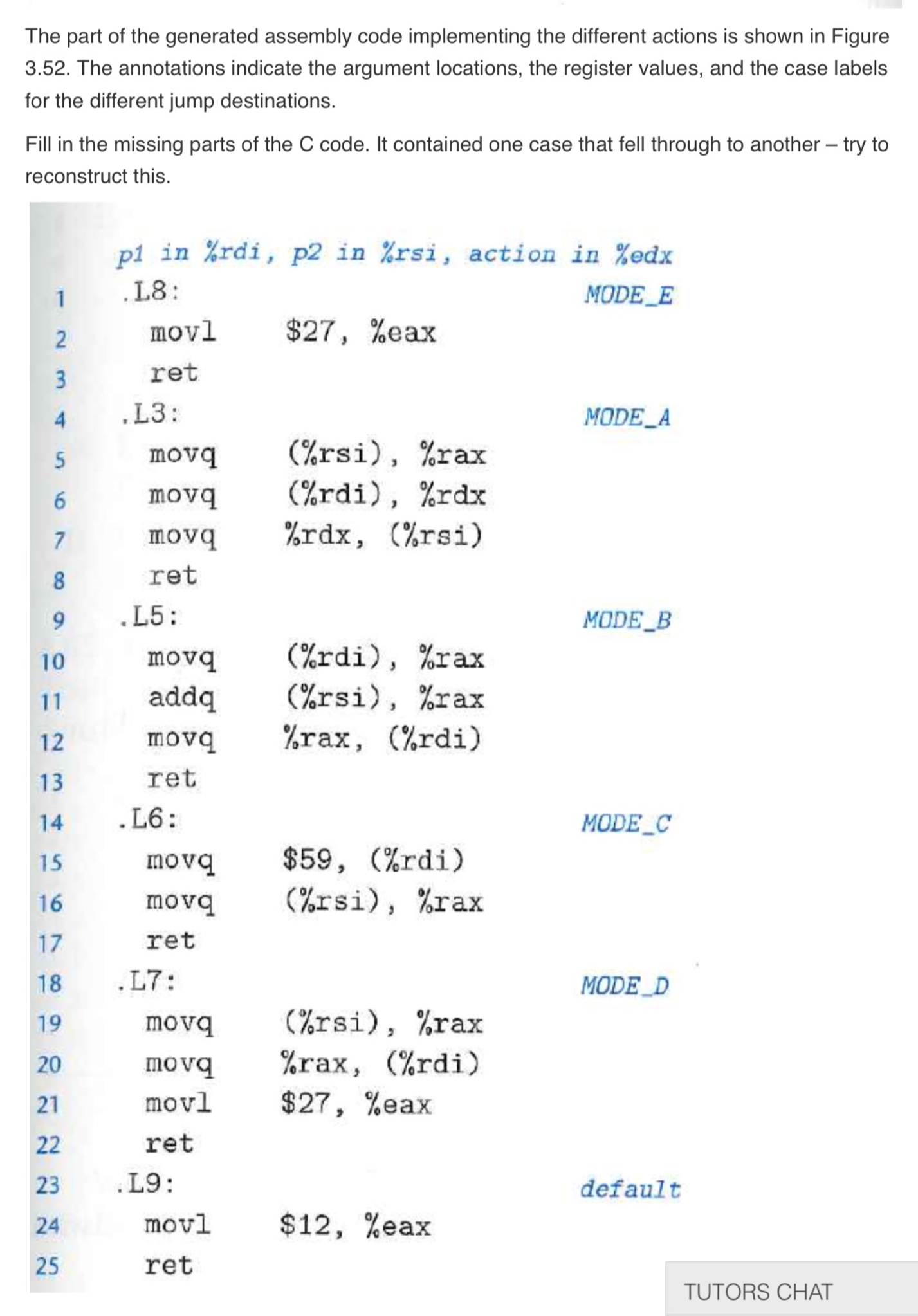 Solved The code that follows shows an example of branching | Chegg.com