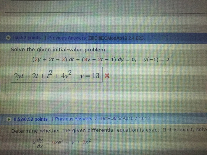 Solved Solve the given initial-value problem. (2y + 2t - 3) | Chegg.com