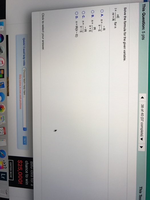 Solved Solve the formula for the given variables. l = nE/nr | Chegg.com