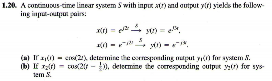 Solved A continuous-time linear system S with input x(t) and | Chegg.com Solved A continuous-time linear system S with input x(t) and | Chegg.com