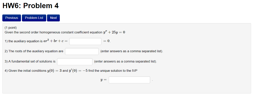 Solved HW6: Problem 4 Previous Problem ListNext (1 point) | Chegg.com