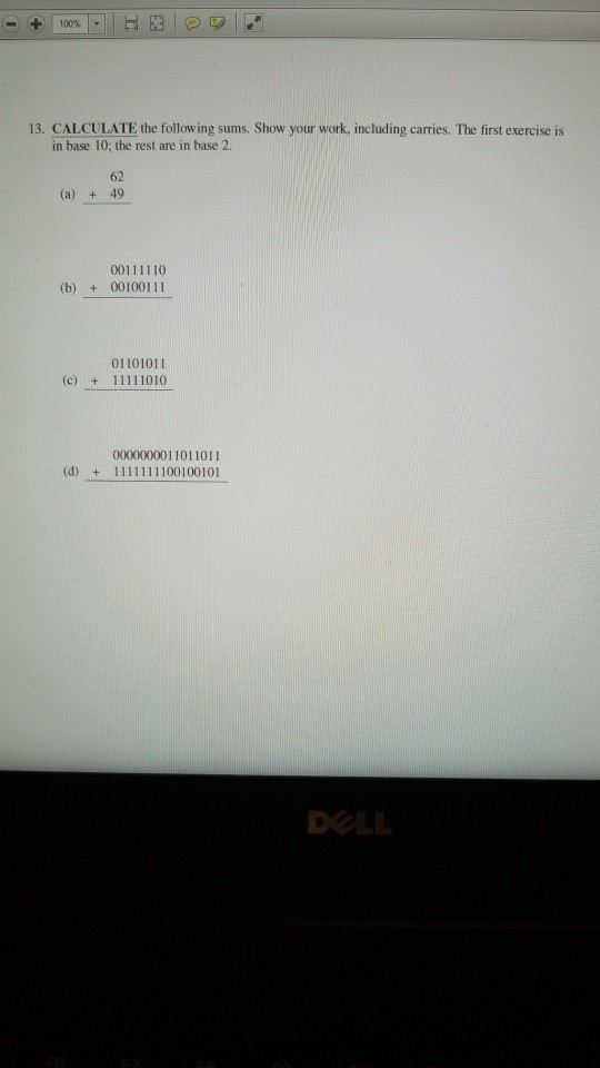 Solved +1100% 1. 11. Convert the following decimal (base 10) | Chegg.com
