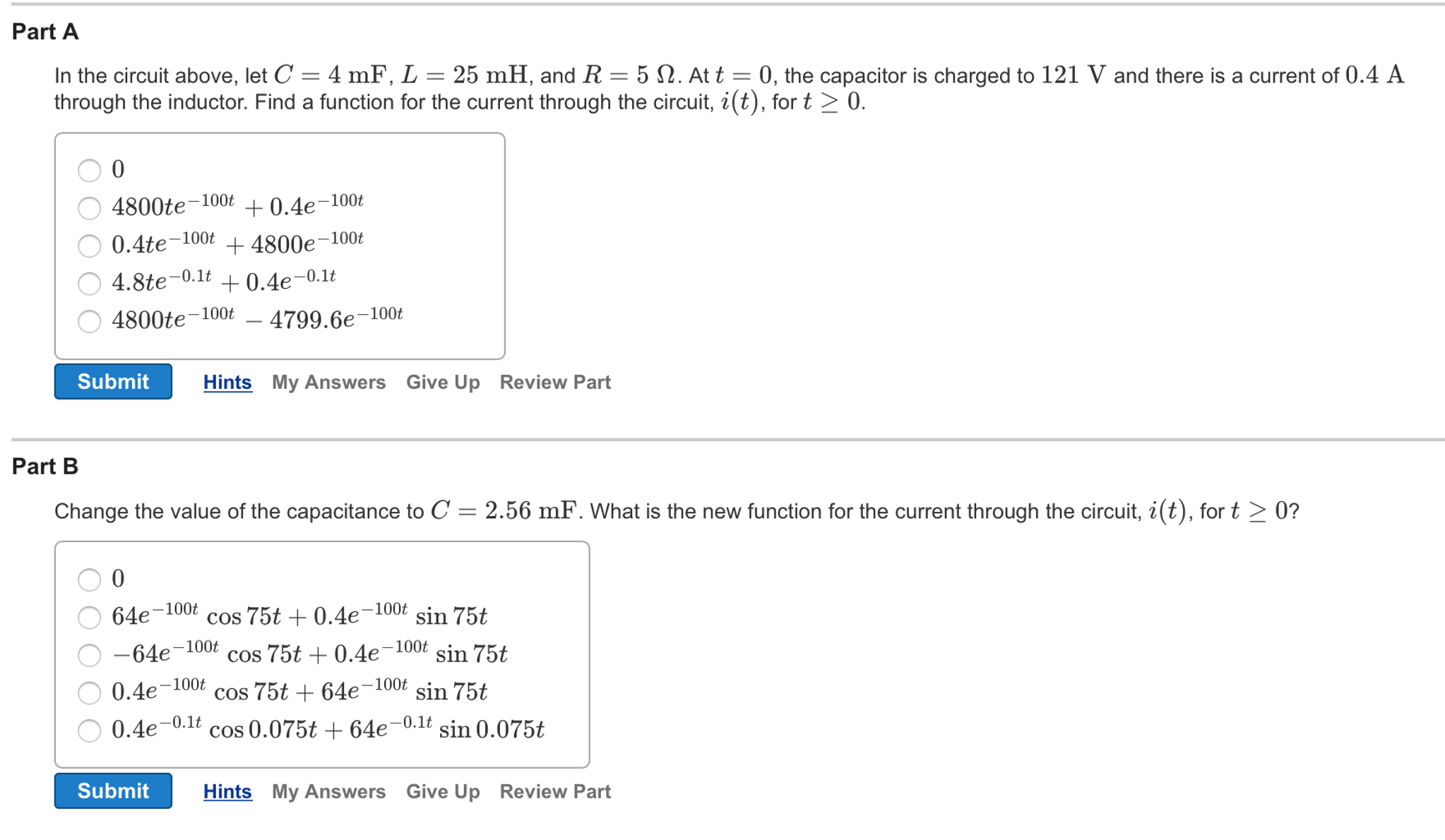 Solved The Natural Response Of A Series Rlc Circuit Learning