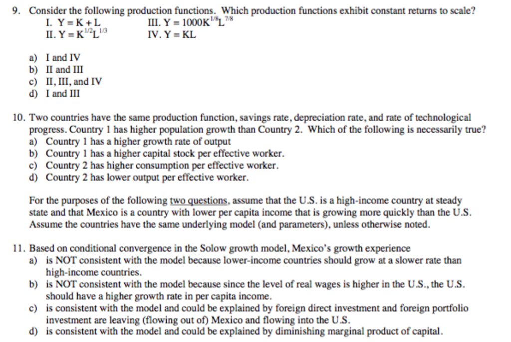 Solved 9. Consider the following production functions. Which | Chegg.com Solved 9. Consider the following production functions. Which | Chegg.com