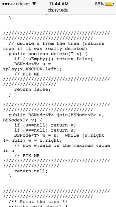 Solved This is dealing with Java splay tree how do I fix | Chegg.com